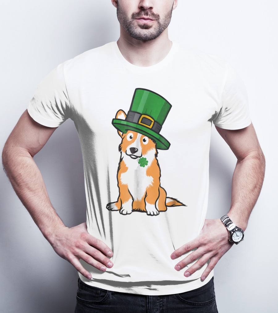 Lucky Corgi Dog St Patrick's Day Hat Shamrock T-Shirt