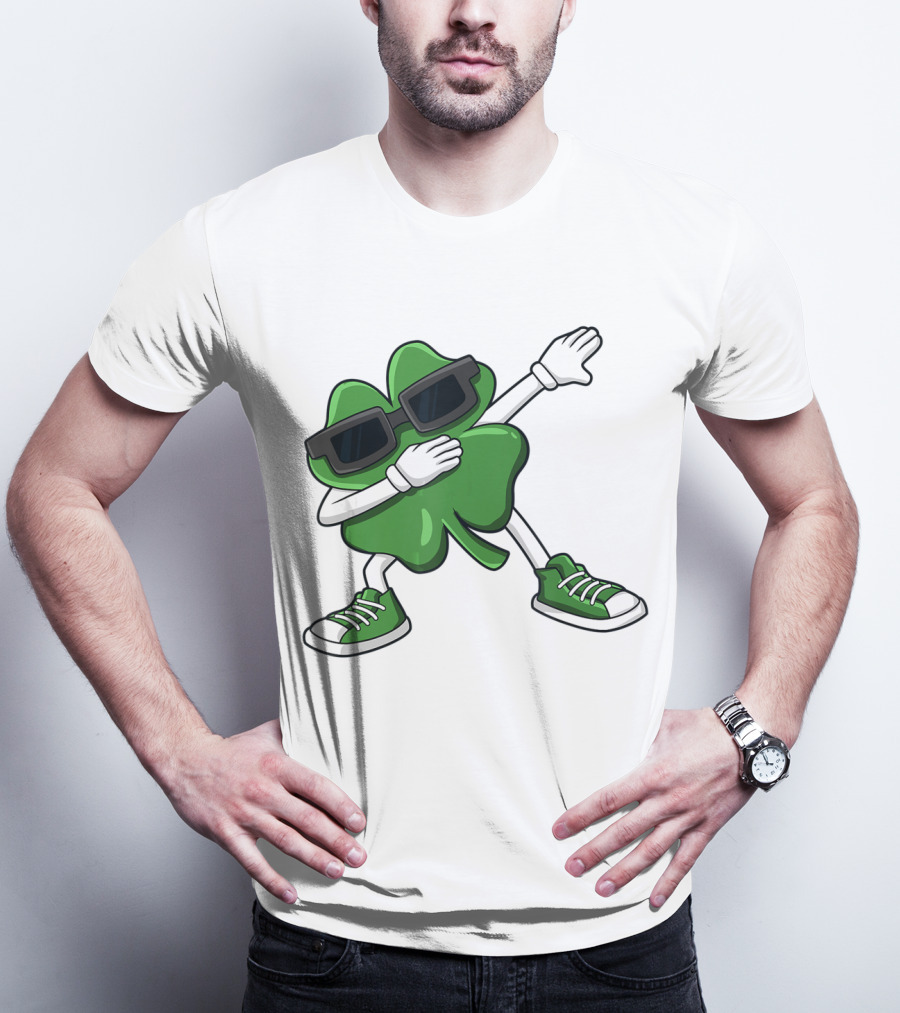 Dabbing Shamrock St Patrick's Day Funny Dab Dabbin' Clover Wearing Sunglasses T-Shirt