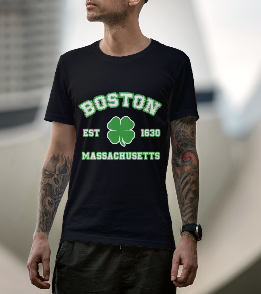 Boston Massachusetts Est 1630 Shamrock St. Patrick's Day Irish T-Shirt