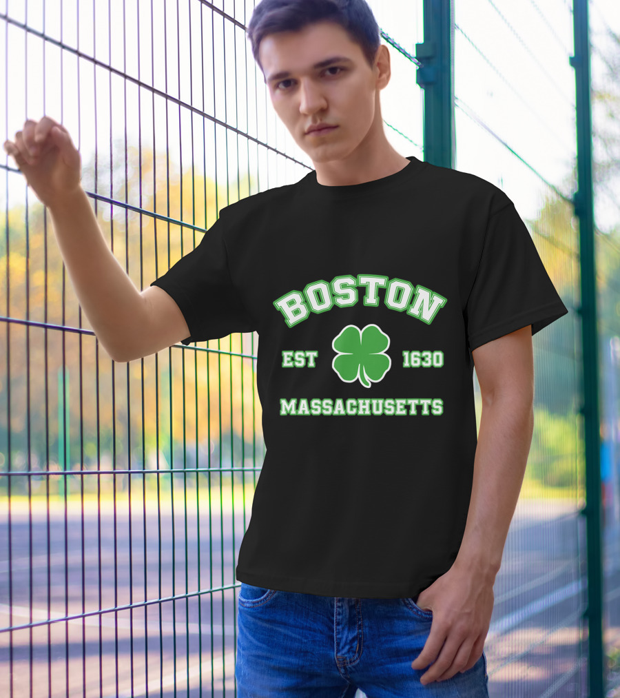 Boston Massachusetts Est 1630 Shamrock St. Patrick's Day Irish T-Shirt