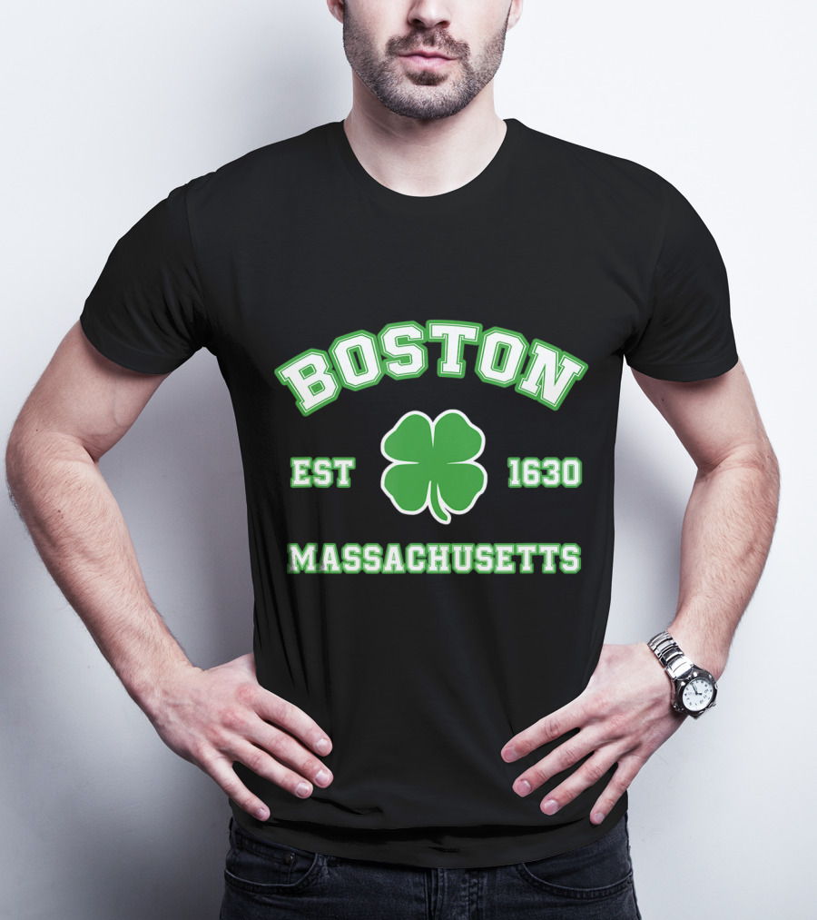 Boston Massachusetts Est 1630 Shamrock St. Patrick's Day Irish T-Shirt