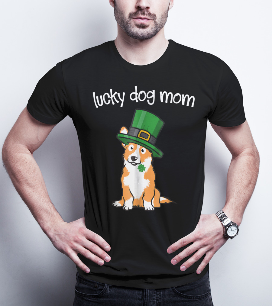 Lucky Dog Mom St Patricks Day Corgi T-Shirt