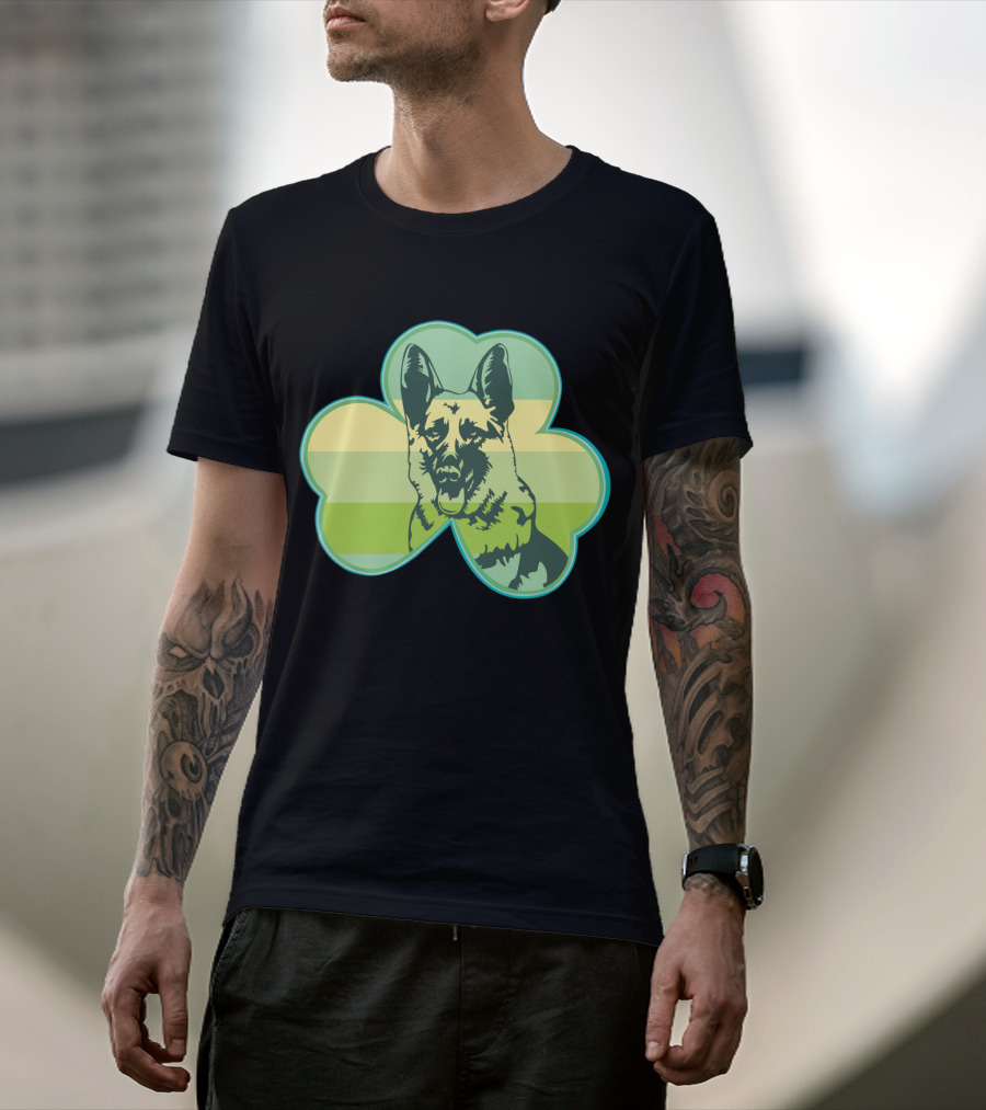 German Shepherd Shamrocks Clover Love T-Shirt