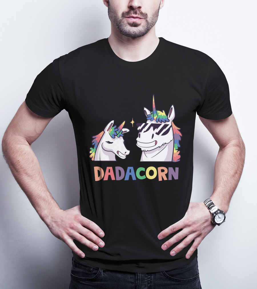 Dadacorn Daddy And Child Unicorn Magic Rainbow Mane Duo T-Shirt
