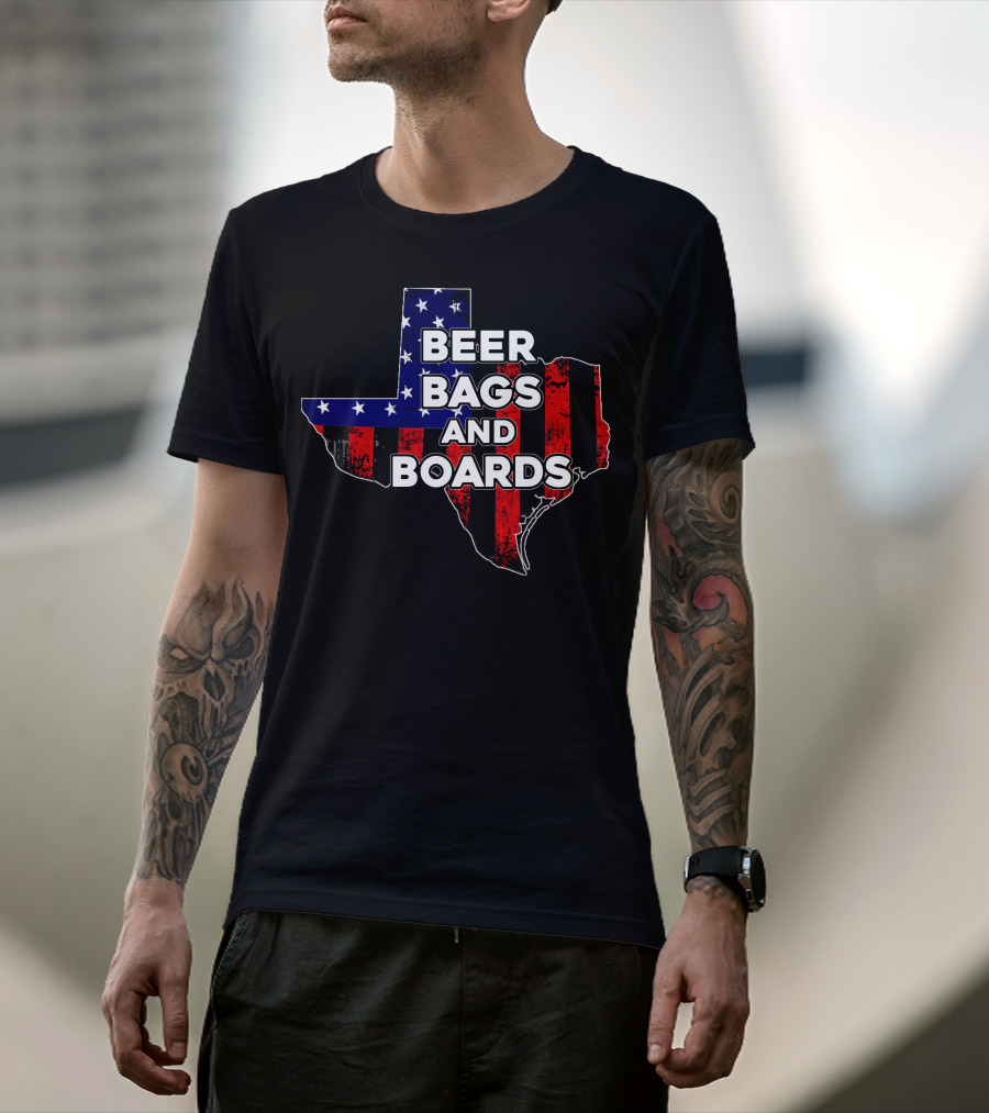Beer Bags And Boards Cornhole In Texas Map Flag T-Shirt