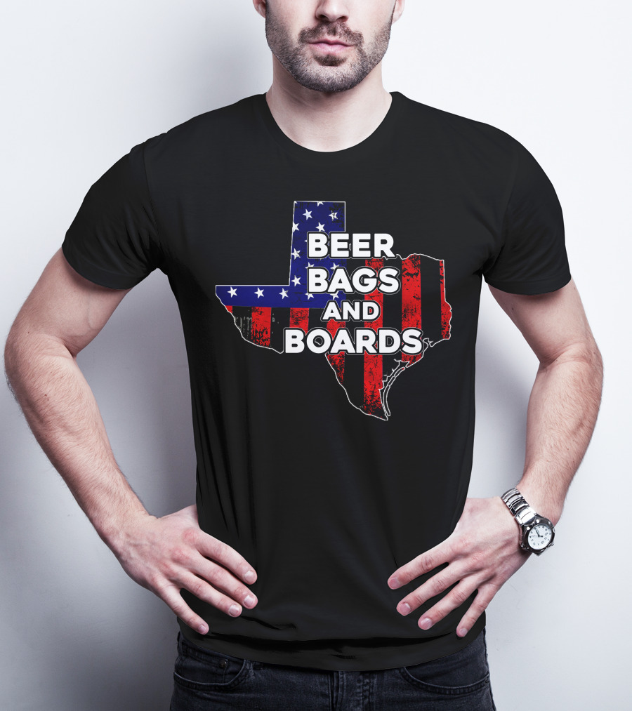 Beer Bags And Boards Cornhole In Texas Map Flag T-Shirt