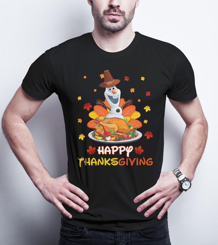 Olaf Turkey Happy Thanksgiving With Autumn Leaves And Pumpkin Pie T-Shirt