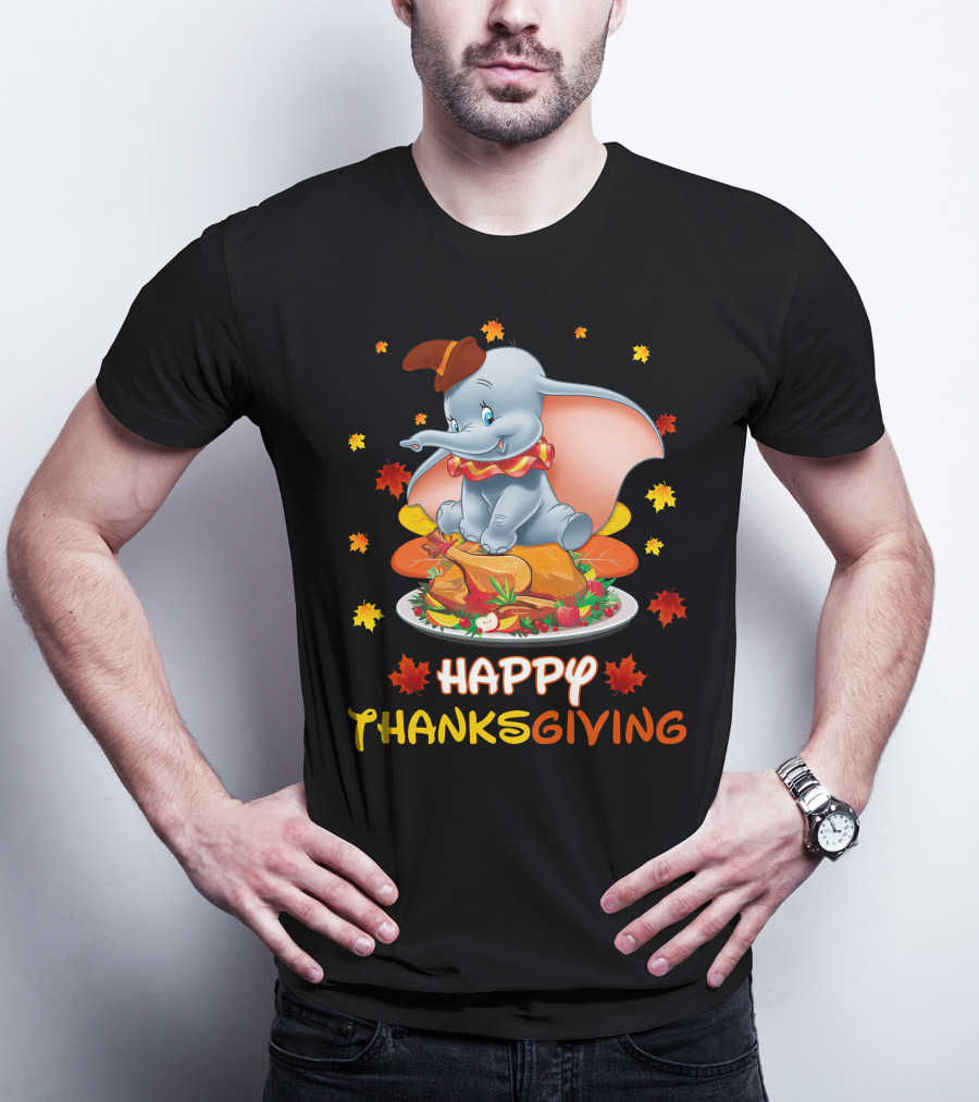 Happy Thanksgiving Dumbo Turkey Autumn Leaves T-Shirt
