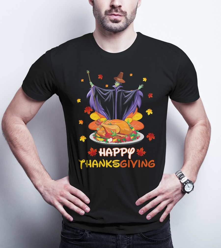 Happy Thanksgiving Maleficent Turkey Feast Magic Leaves T-Shirt