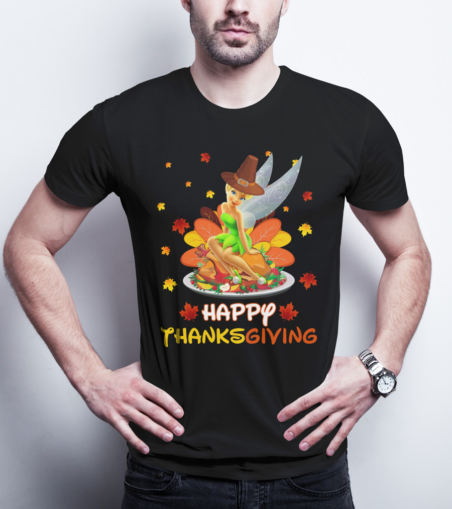 Happy Thanksgiving Tinkerbell Leaves And Cornucopia T-Shirt