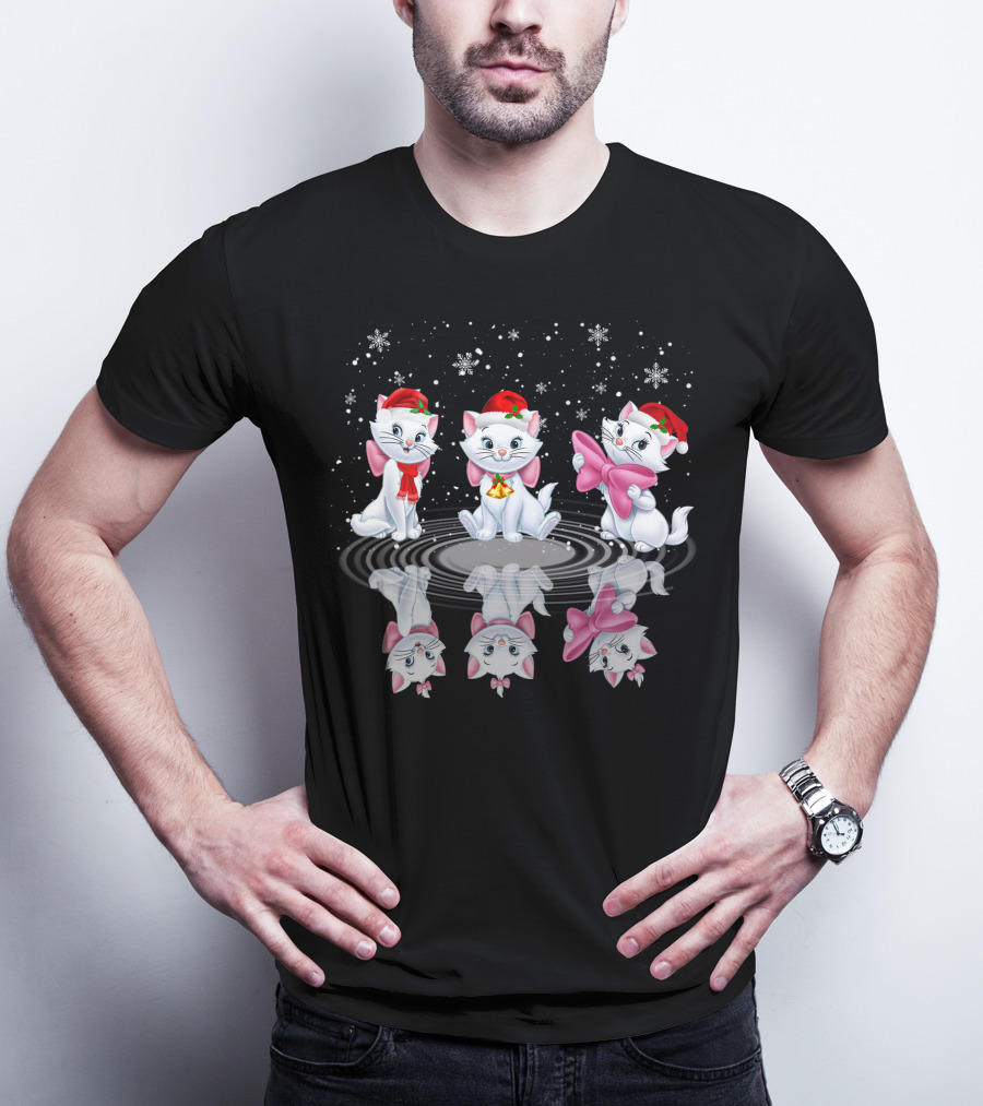 Marie Aristocats Christmas Kittens With Santa Hats And Bows T-Shirt