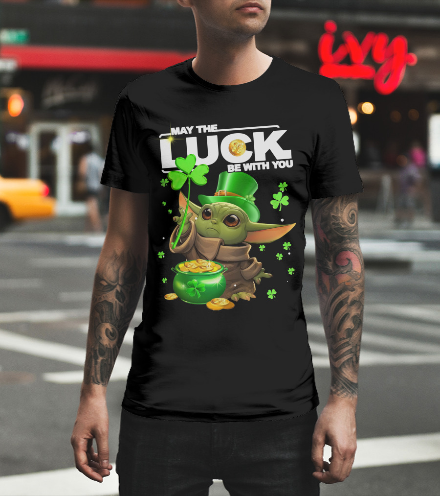May The Luck Be With You Baby Yoda Clover Gold Coins T-Shirt