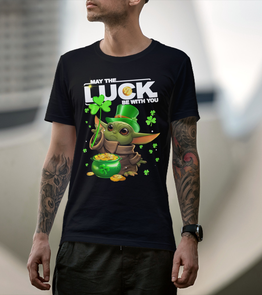 May The Luck Be With You Baby Yoda Clover Gold Coins T-Shirt