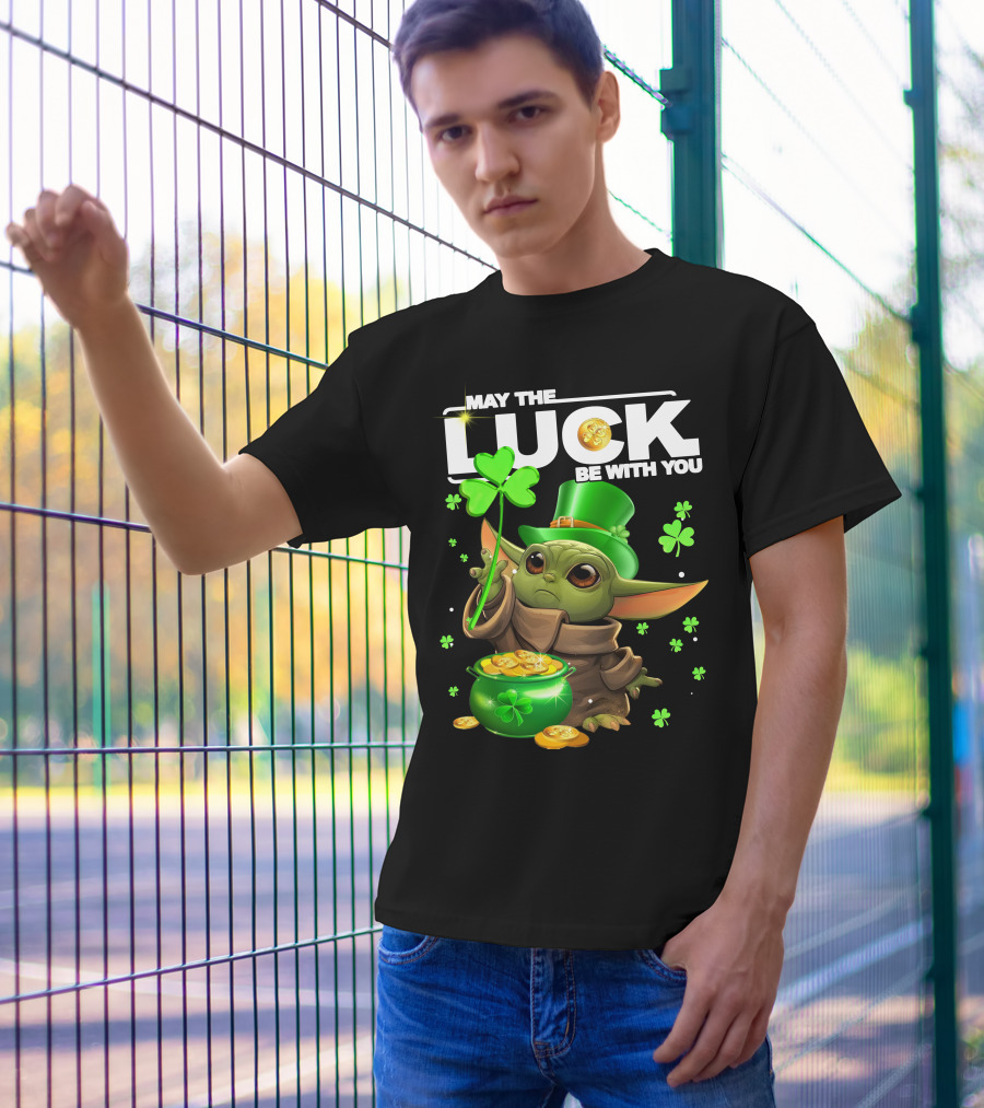 May The Luck Be With You Baby Yoda Clover Gold Coins T-Shirt