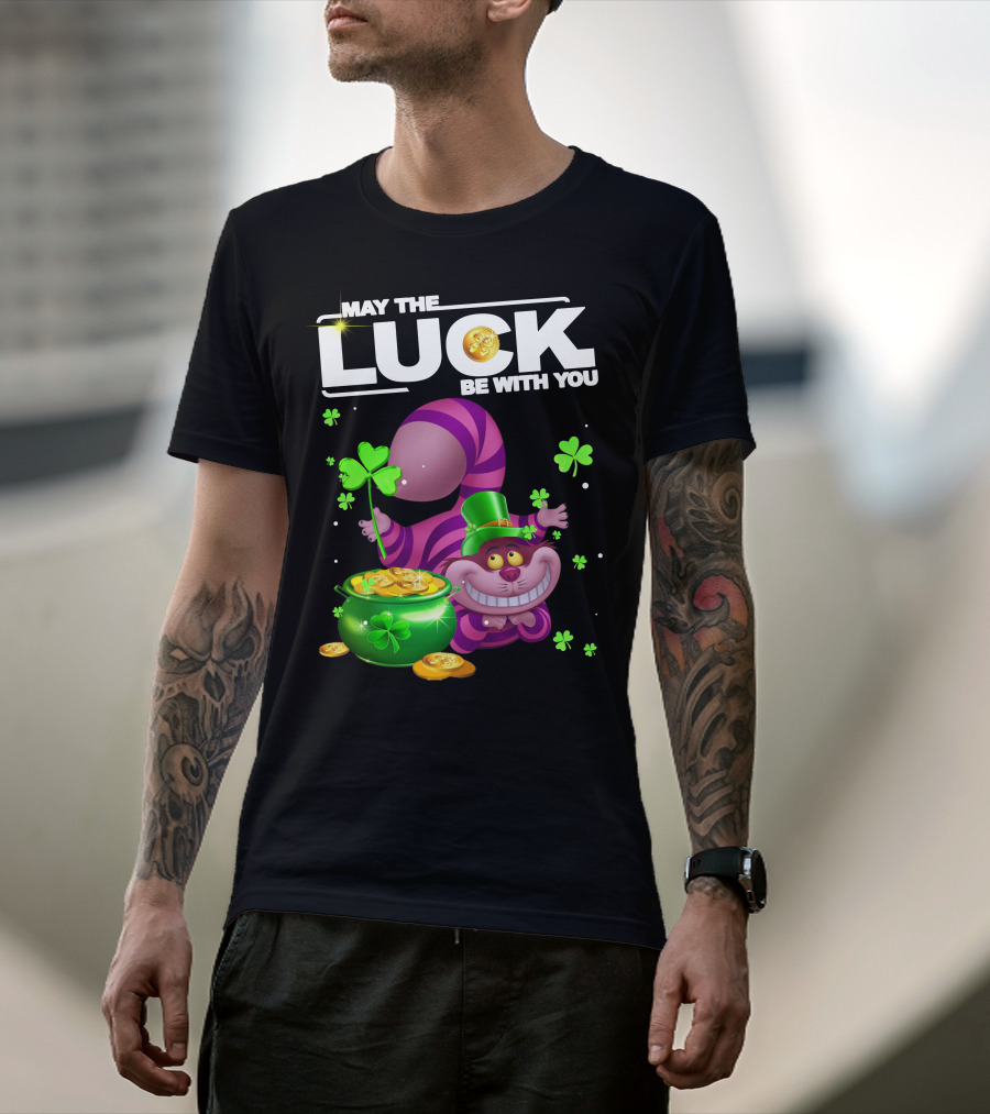 May The Luck Be With You Cheshire Cat Coins And Clover Pot T-Shirt