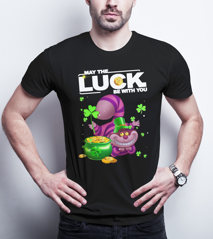 May The Luck Be With You Cheshire Cat Coins And Clover Pot T-Shirt