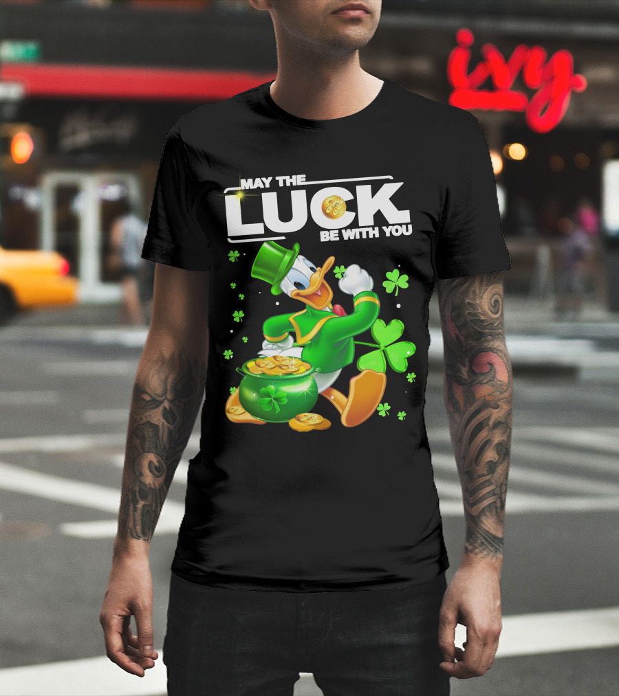 May The Luck Be With You Donald Duck St. Patrick's Day Gold Coins And Clover T-Shirt