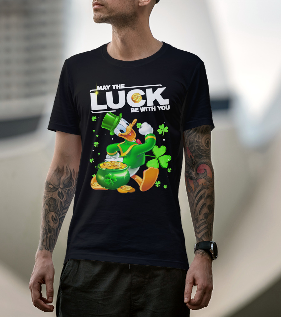 May The Luck Be With You Donald Duck St. Patrick's Day Gold Coins And Clover T-Shirt
