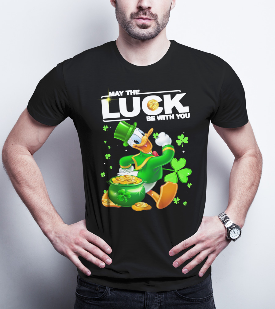 May The Luck Be With You Donald Duck St. Patrick's Day Gold Coins And Clover T-Shirt