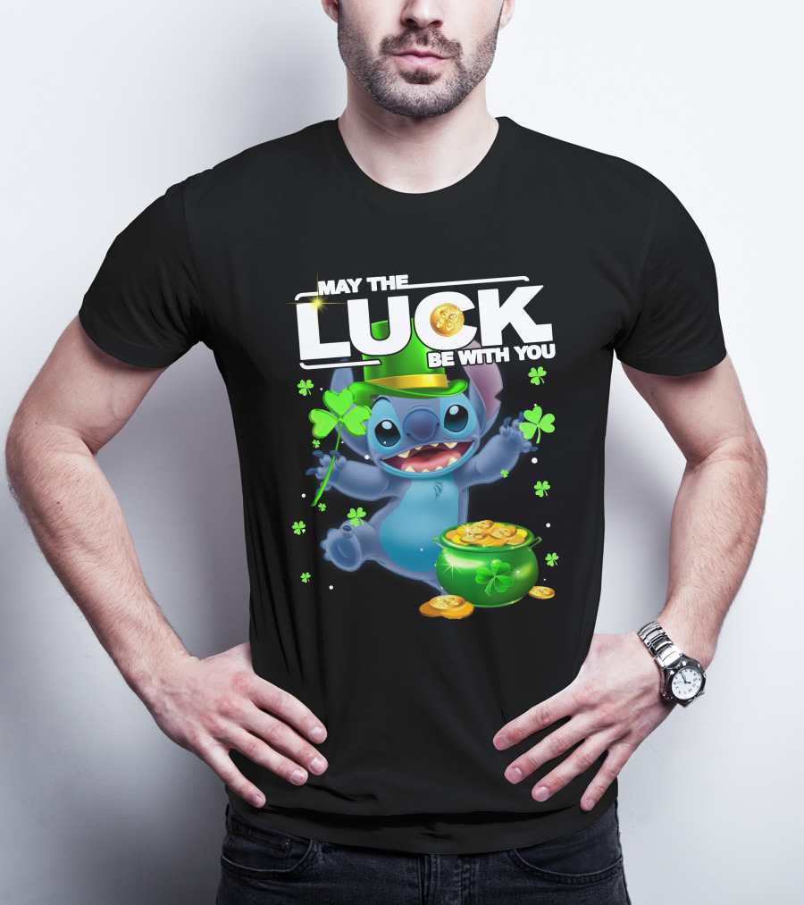 May The Luck Be With You Stitch Pot Of Gold Shamrocks T-Shirt