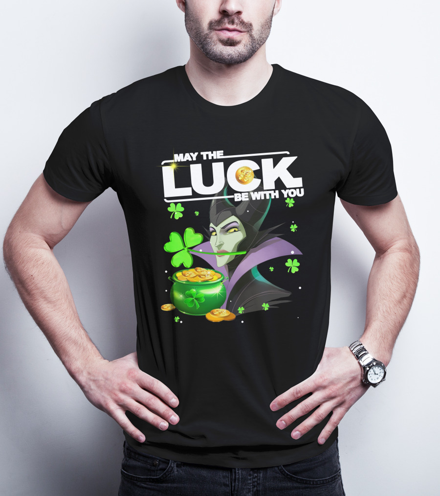 MAY THE LUCK BE WITH YOU Maleficent Shamrock Coins T-Shirt