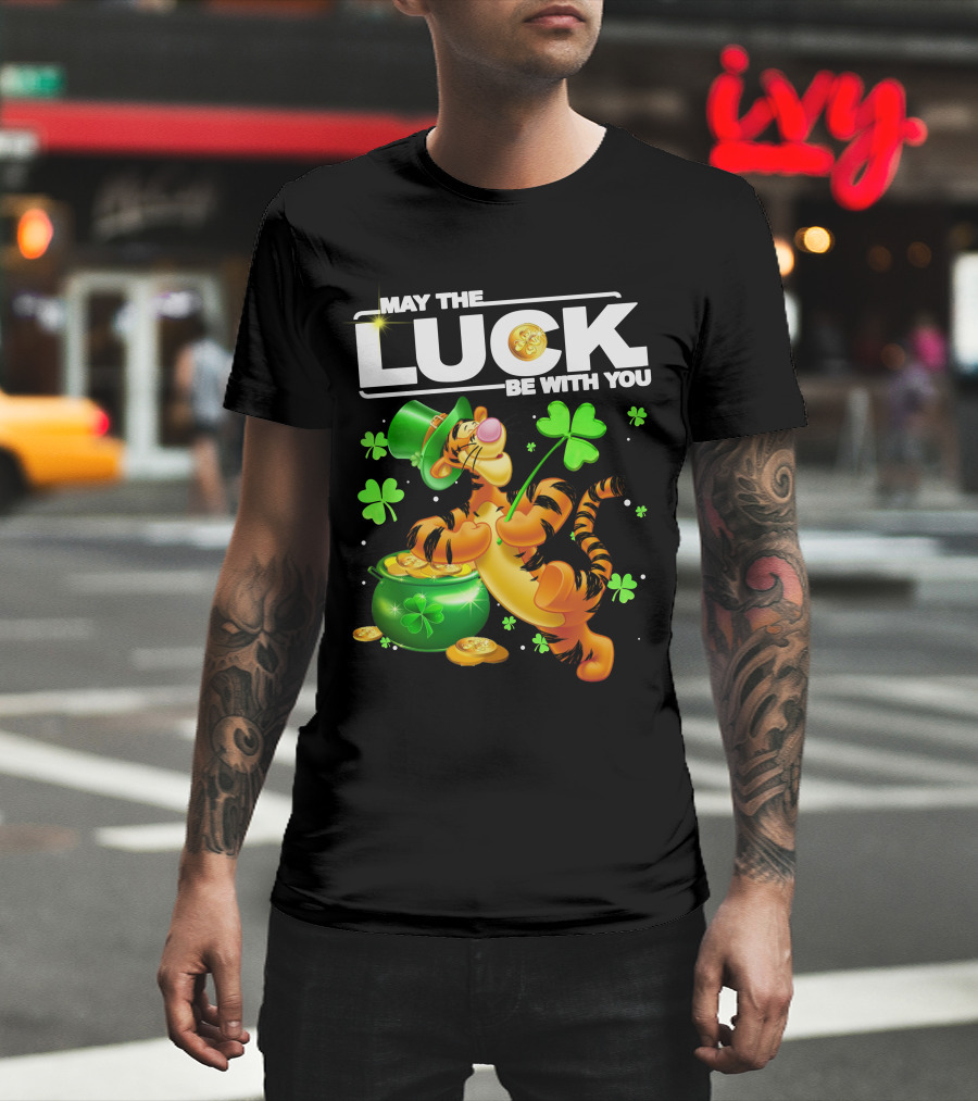 May The Luck Be With You Tigger With Pot Of Gold And Shamrocks T-Shirt