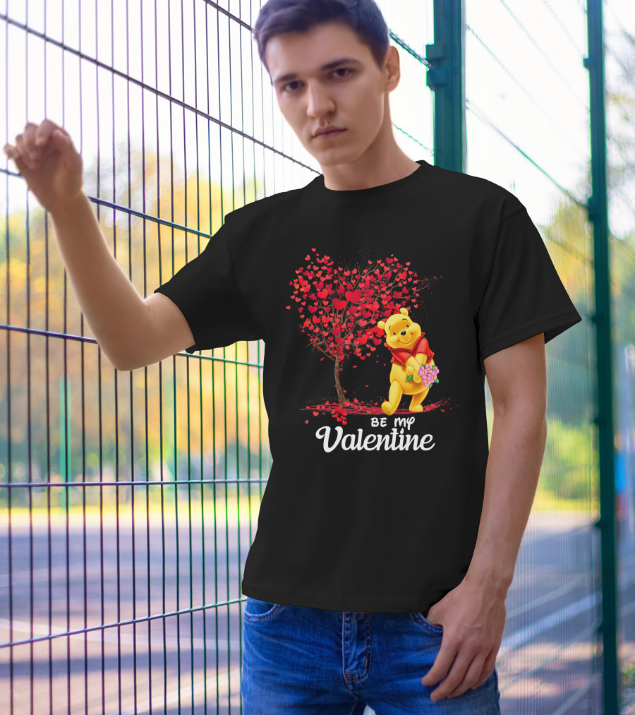 Be My Valentine Pooh Hearts And Flowers T-Shirt