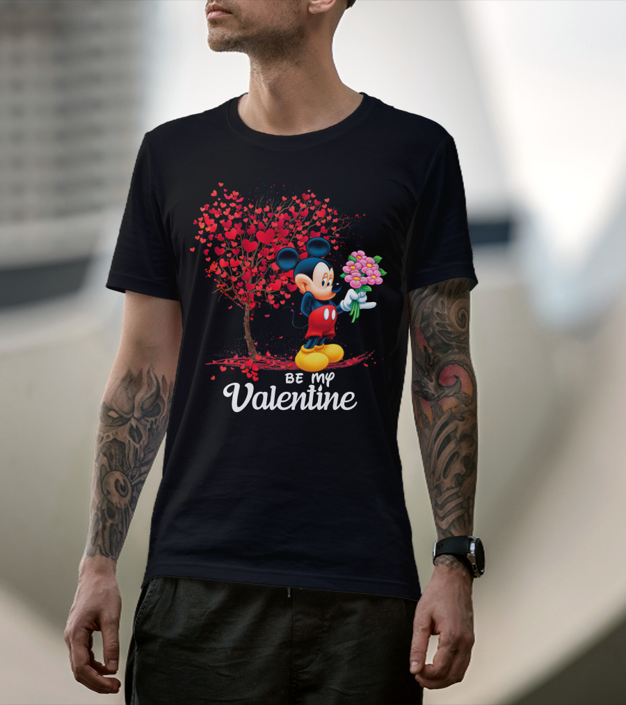 Mickey Be My Valentine Bouquet With Heart Tree T-Shirt