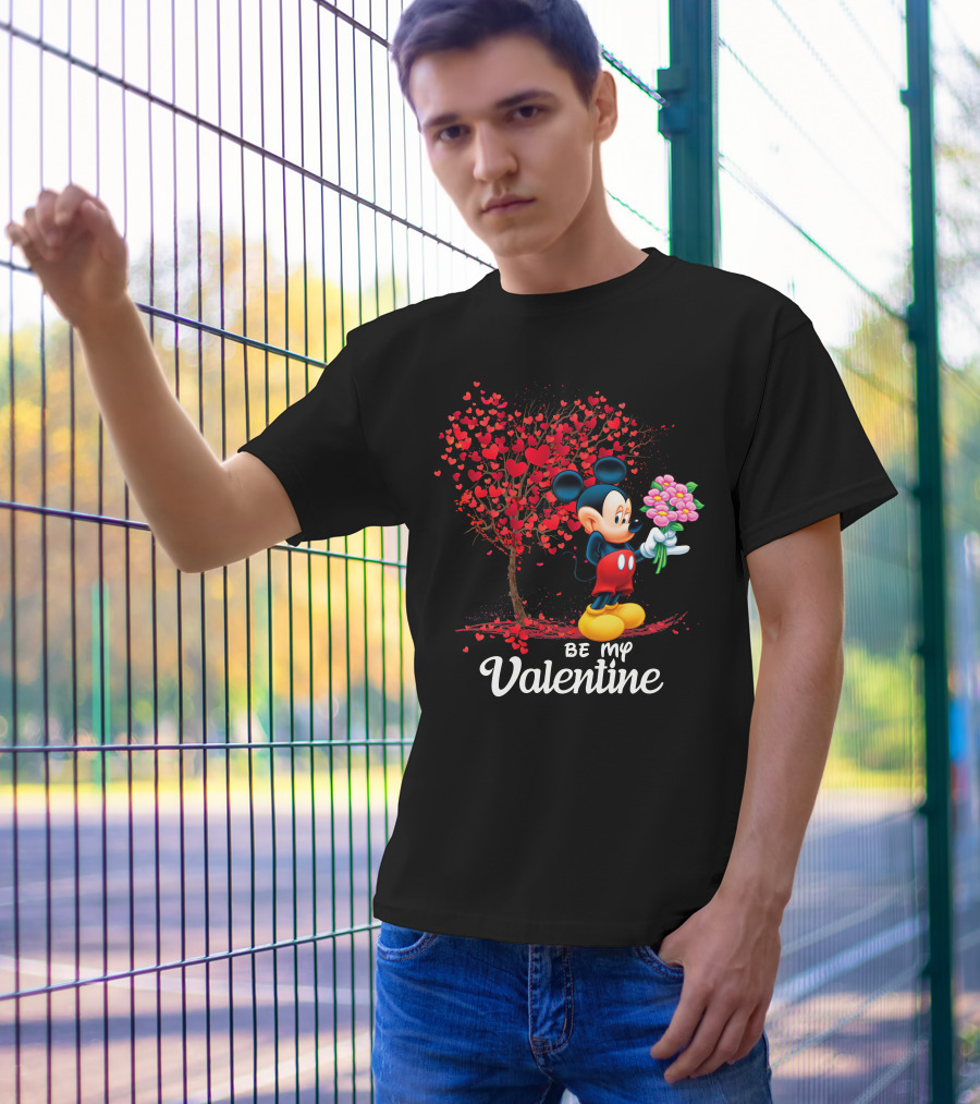 Mickey Be My Valentine Bouquet With Heart Tree T-Shirt