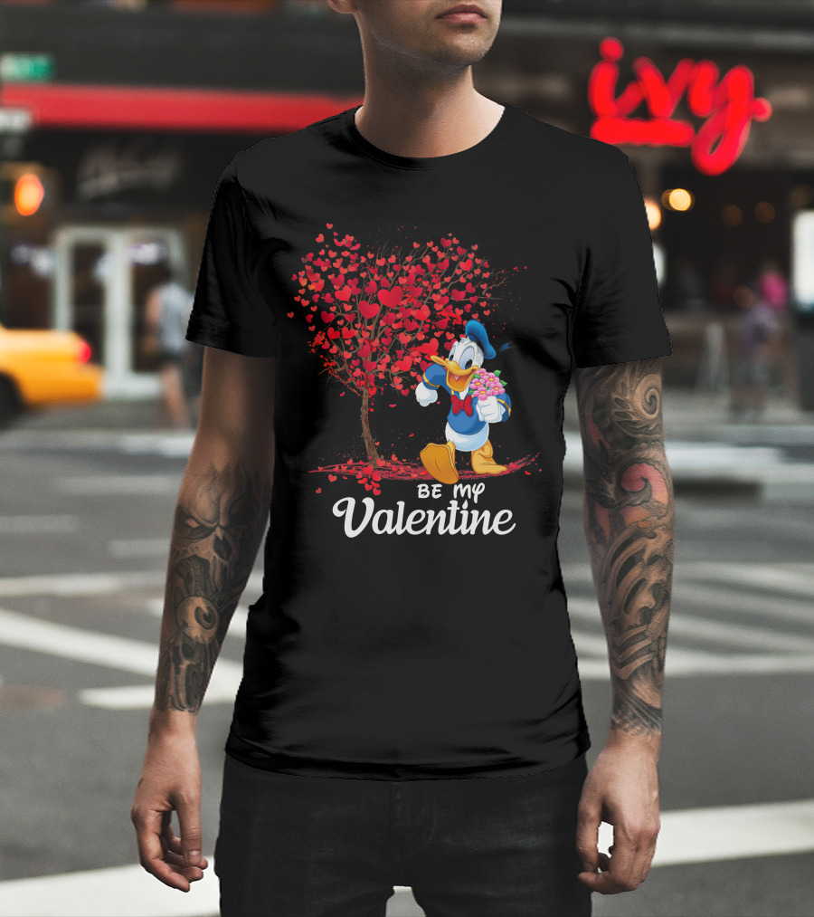Donald Duck Be My Valentine Hearts Tree T-Shirt