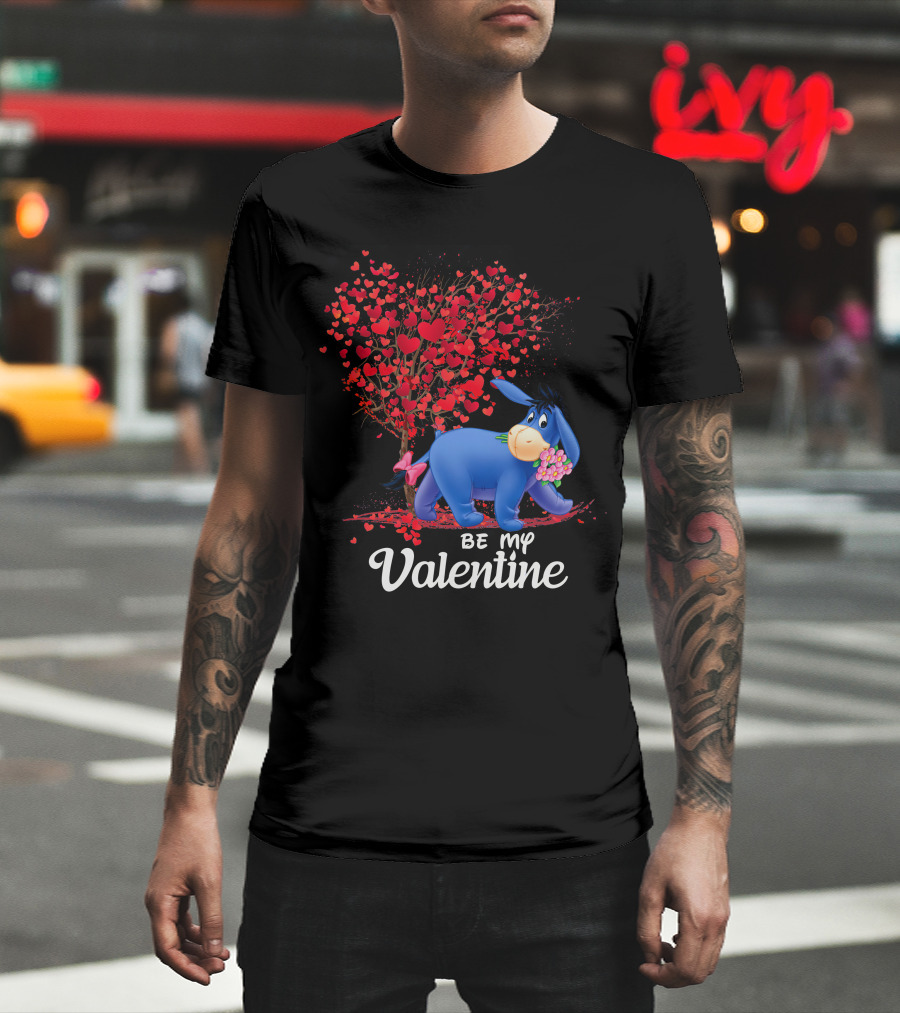 Be My Valentine Eeyore Donkey With Hearts And Flowers T-Shirt