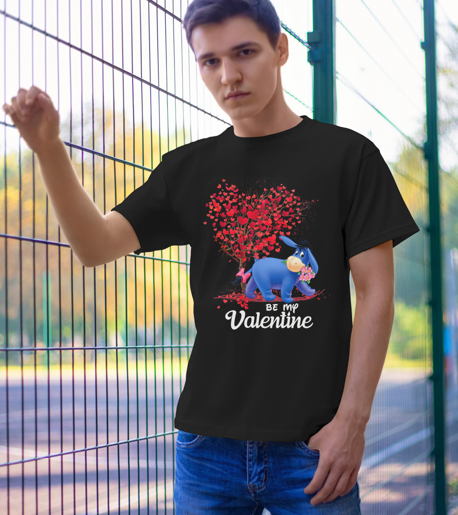 Be My Valentine Eeyore Donkey With Hearts And Flowers T-Shirt
