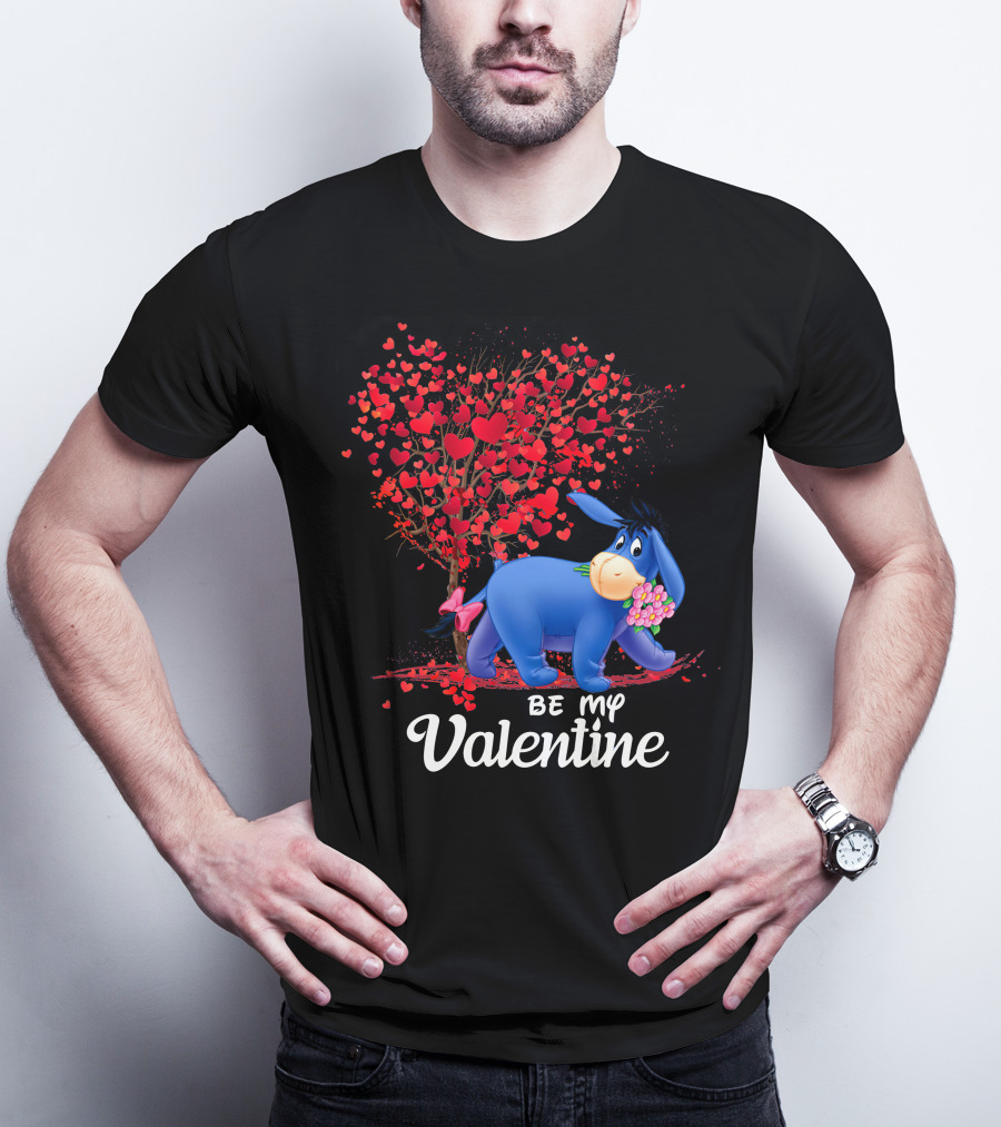 Be My Valentine Eeyore Donkey With Hearts And Flowers T-Shirt