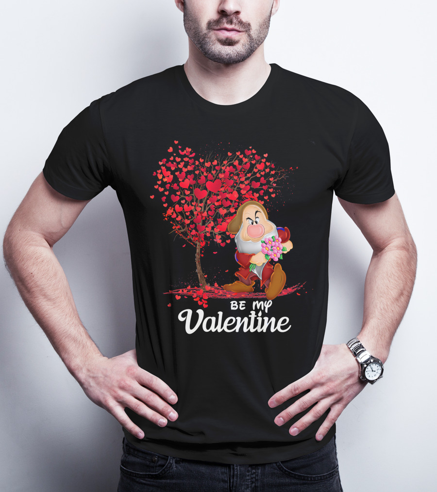 Be My Valentine Grumpy Character With Heart Tree And Flowers T-Shirt