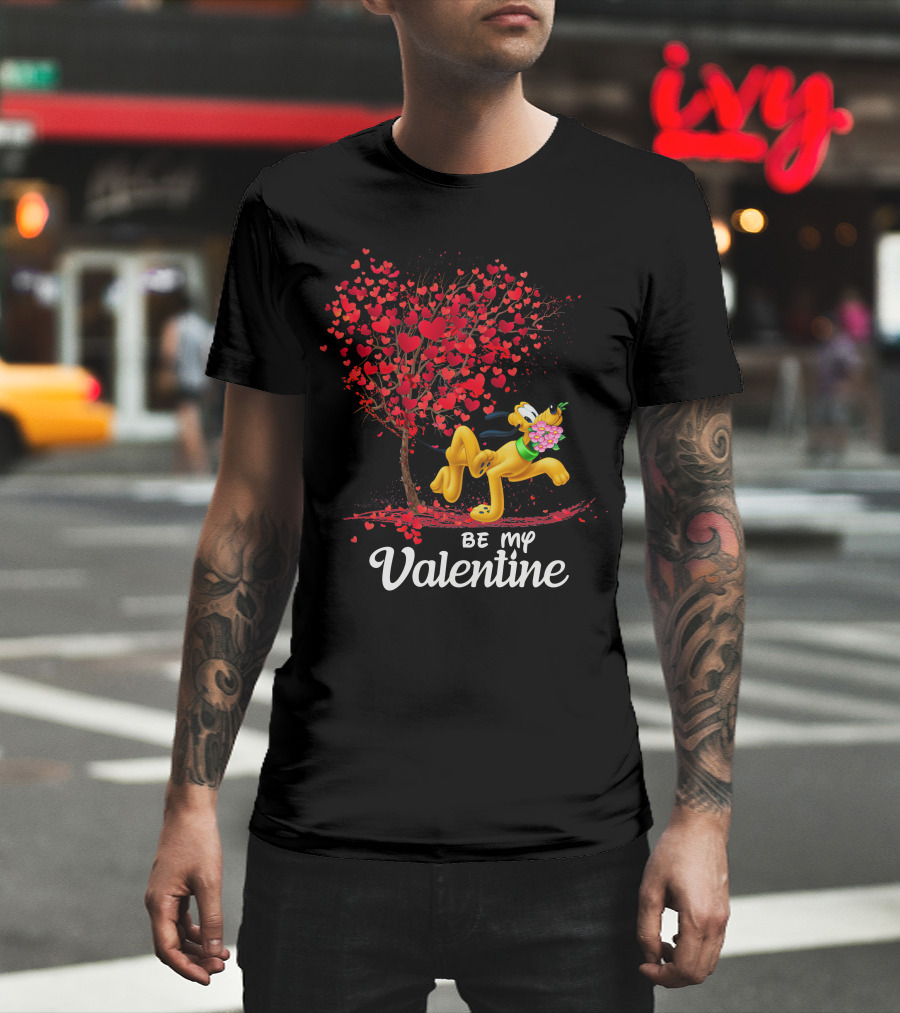 Be My Valentine Pluto With Heart Tree And Flowers T-Shirt
