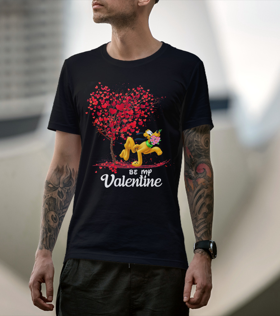 Be My Valentine Pluto With Heart Tree And Flowers T-Shirt