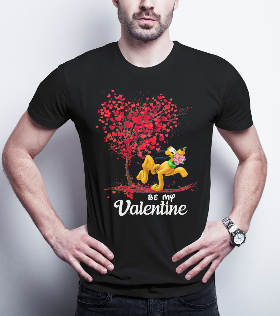 Be My Valentine Pluto With Heart Tree And Flowers T-Shirt