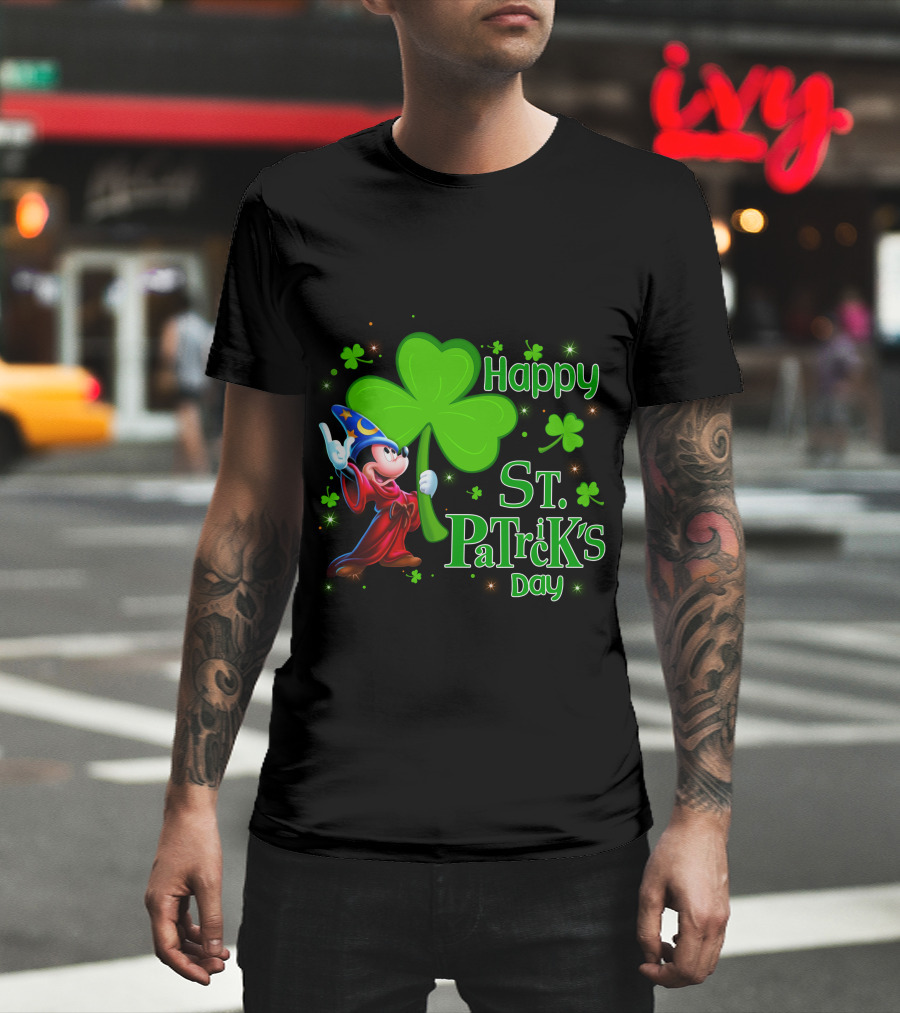 Sorcerer Mickey Happy St. Patrick's Day Shamrock T-Shirt