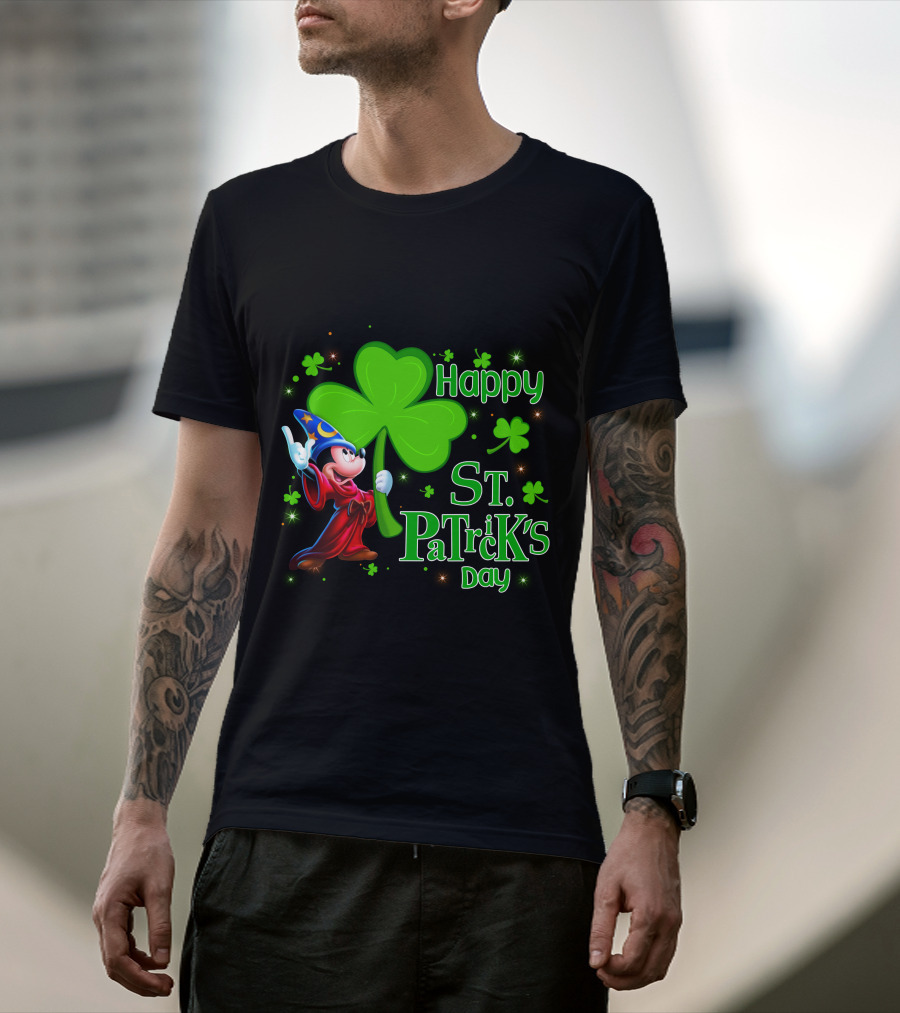 Sorcerer Mickey Happy St. Patrick's Day Shamrock T-Shirt