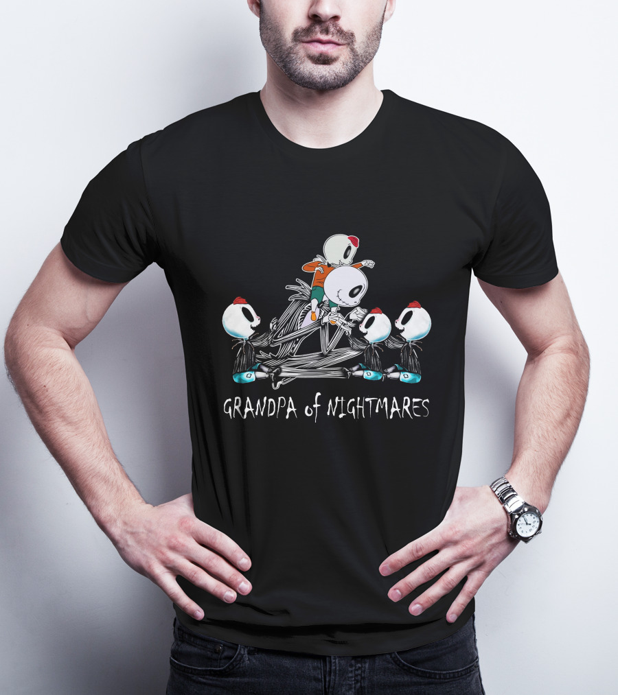 Grandpa Of Nightmares With Four Skeleton Characters T-Shirt