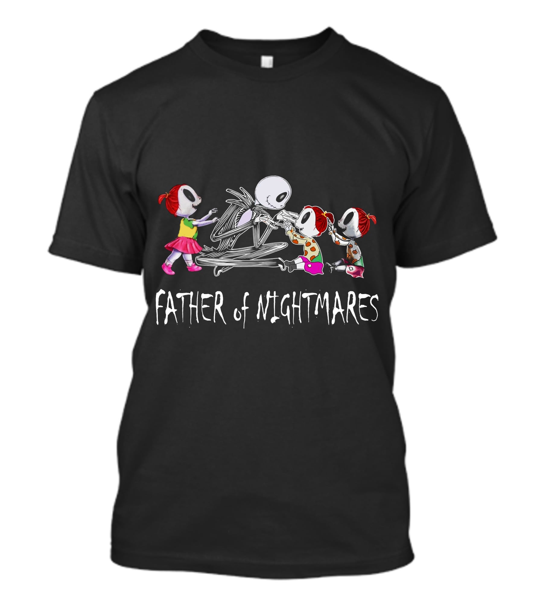 Father Of Nightmares With Three Girls Playfully Inspired By Iconic Tim Burton Characters T-Shirt