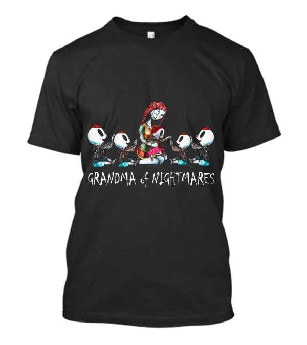 Grandma Of Nightmares With 4 Boys 1 Girl In Spooky Tim Burton T-Shirt