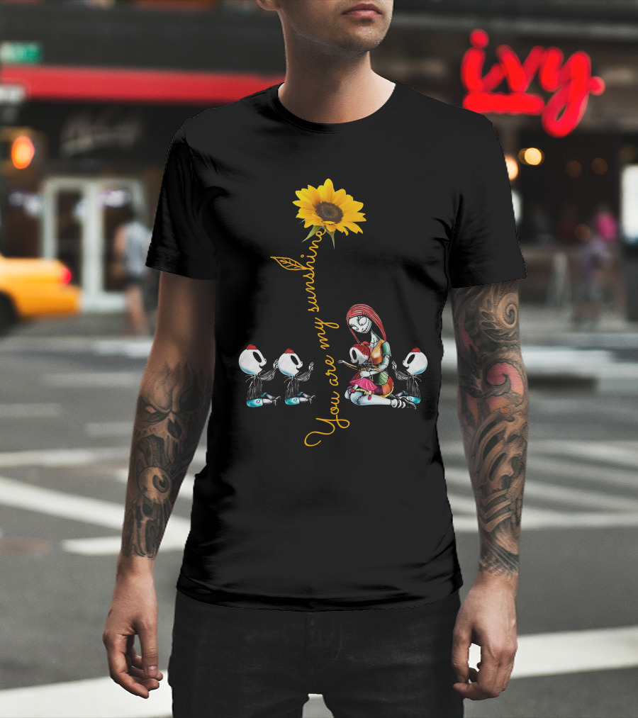 3 Boys 1 Girl You Are My Sunshine Skeletons Sunflower Inspiration T-Shirt