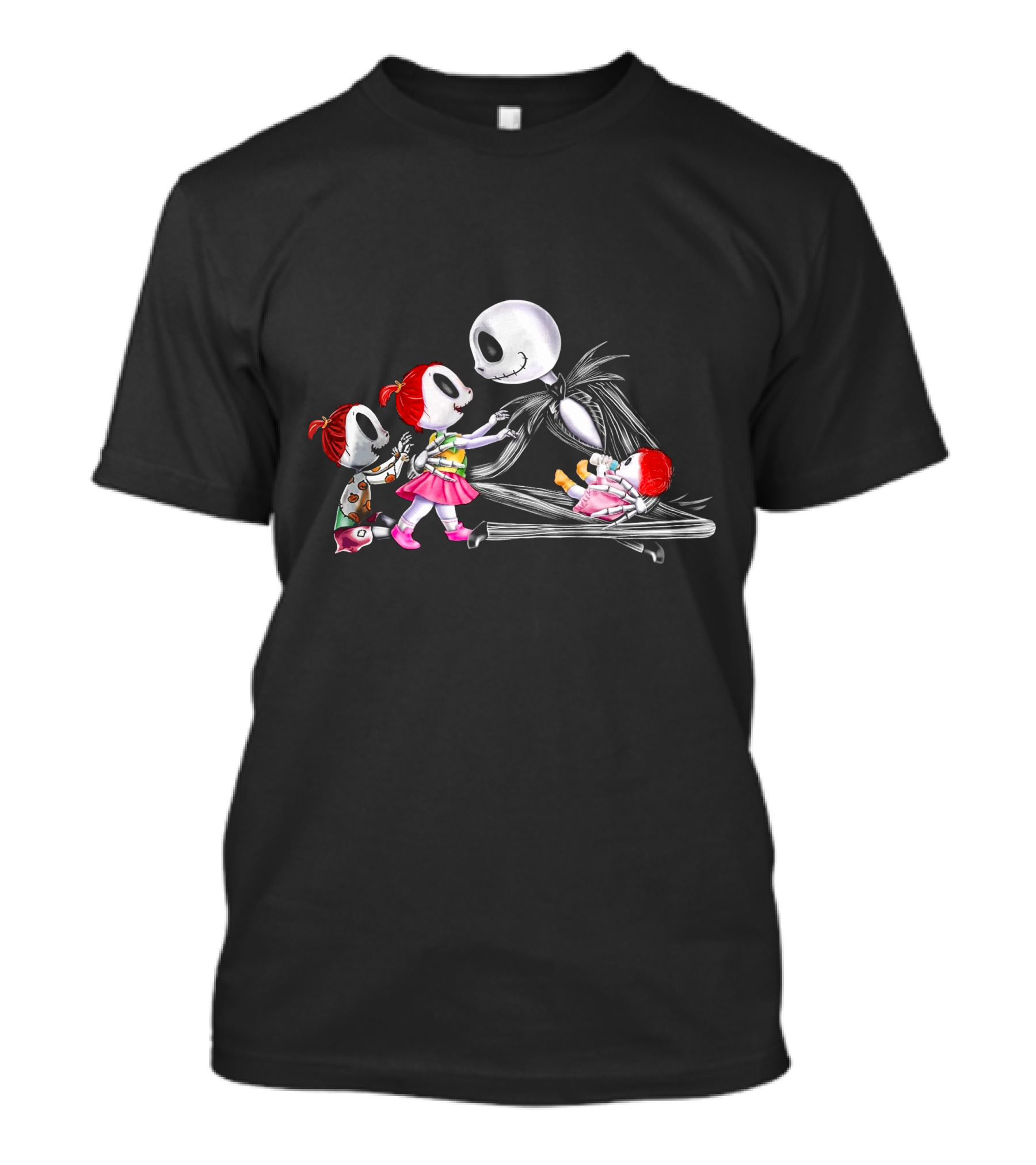 Jack Skellington And 3 Girls Halloween Scene T-Shirt