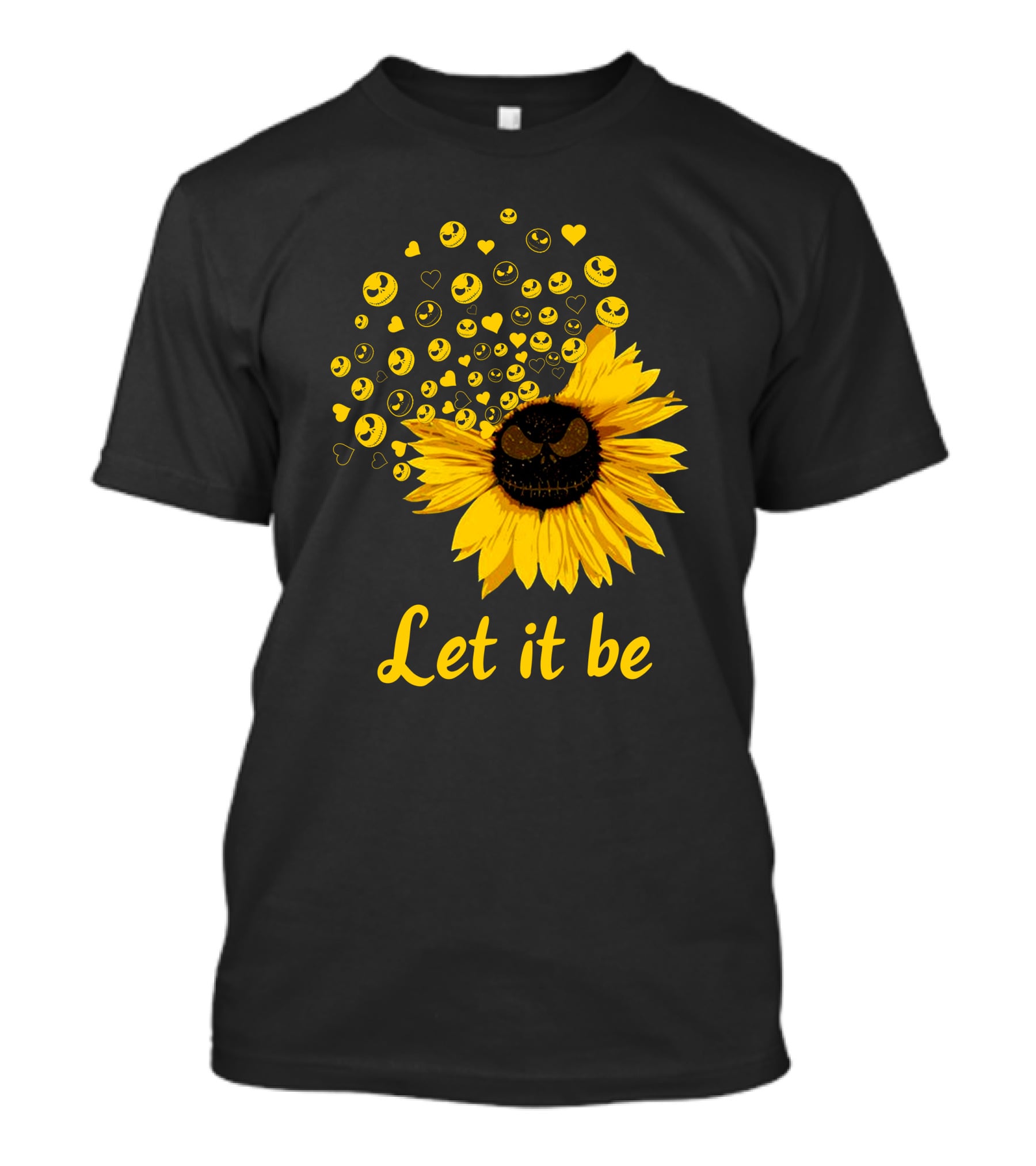 Jack Skellington Face Sunflower Let It Be Hearts Yellow Smiles T-Shirt