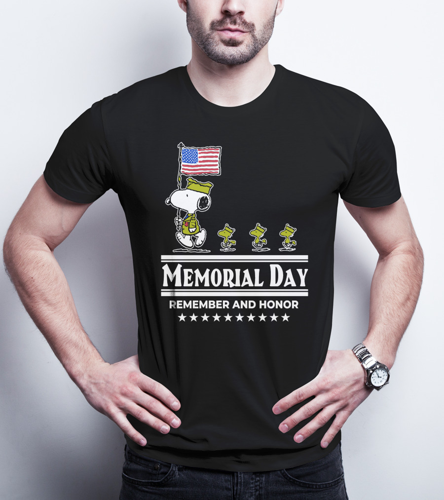 Snoopy Woodstock American Flag Memorial Day Remember And Honor T-Shirt