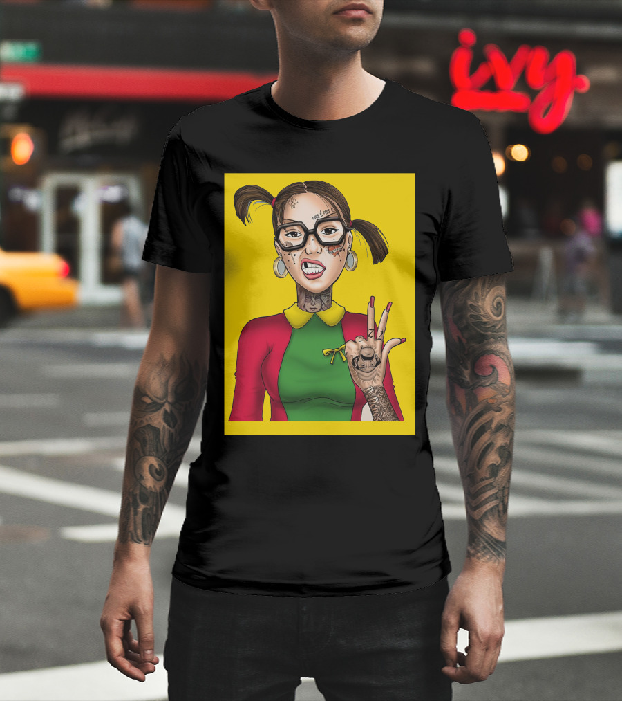 La Chilindrina La Toxica Tattoo Style Illustration Yellow Background T-Shirt