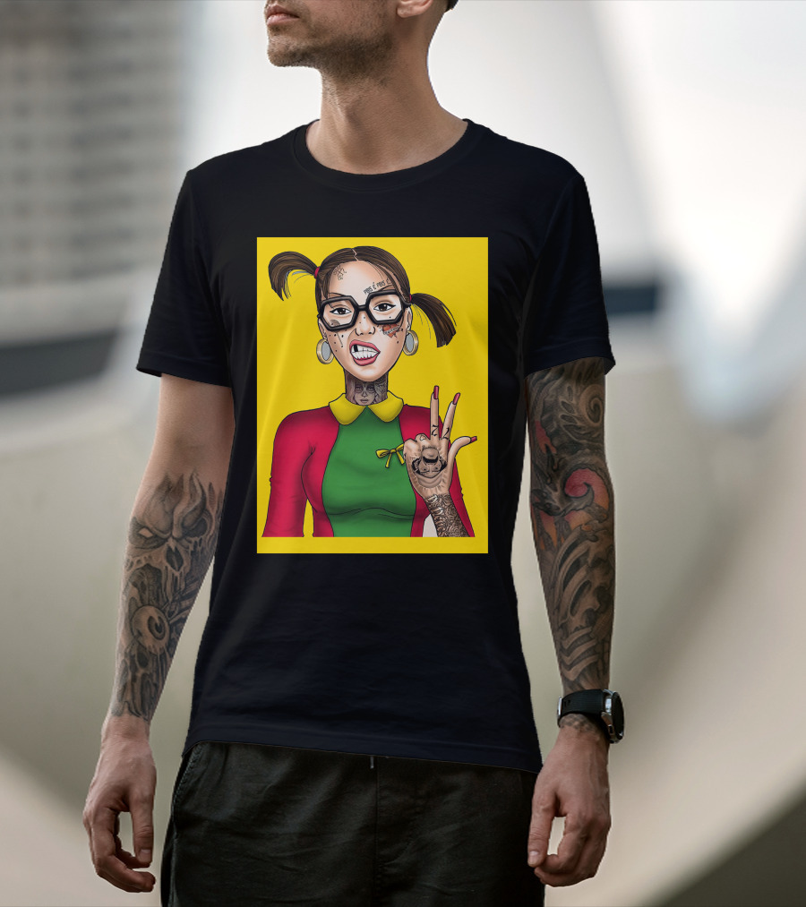 La Chilindrina La Toxica Tattoo Style Illustration Yellow Background T-Shirt
