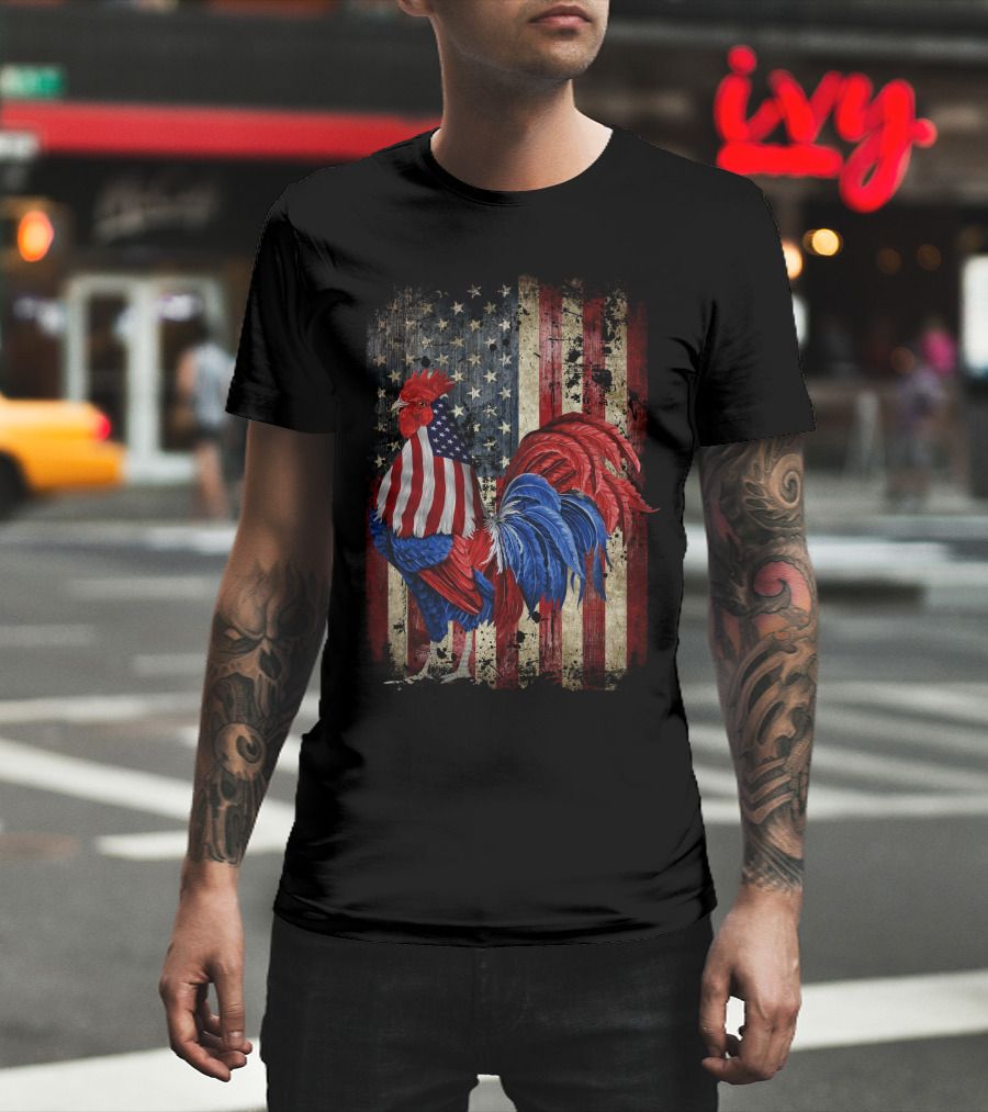 Dad Chicken Happy Independence Day American Flag Rooster T-Shirt