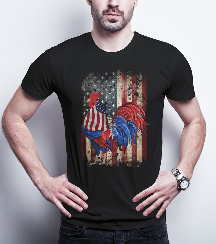 Dad Chicken Happy Independence Day American Flag Rooster T-Shirt